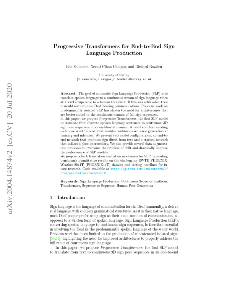 Progressive Transformers For End-to-End Sign Language Production | PDF | Machine Learning ...