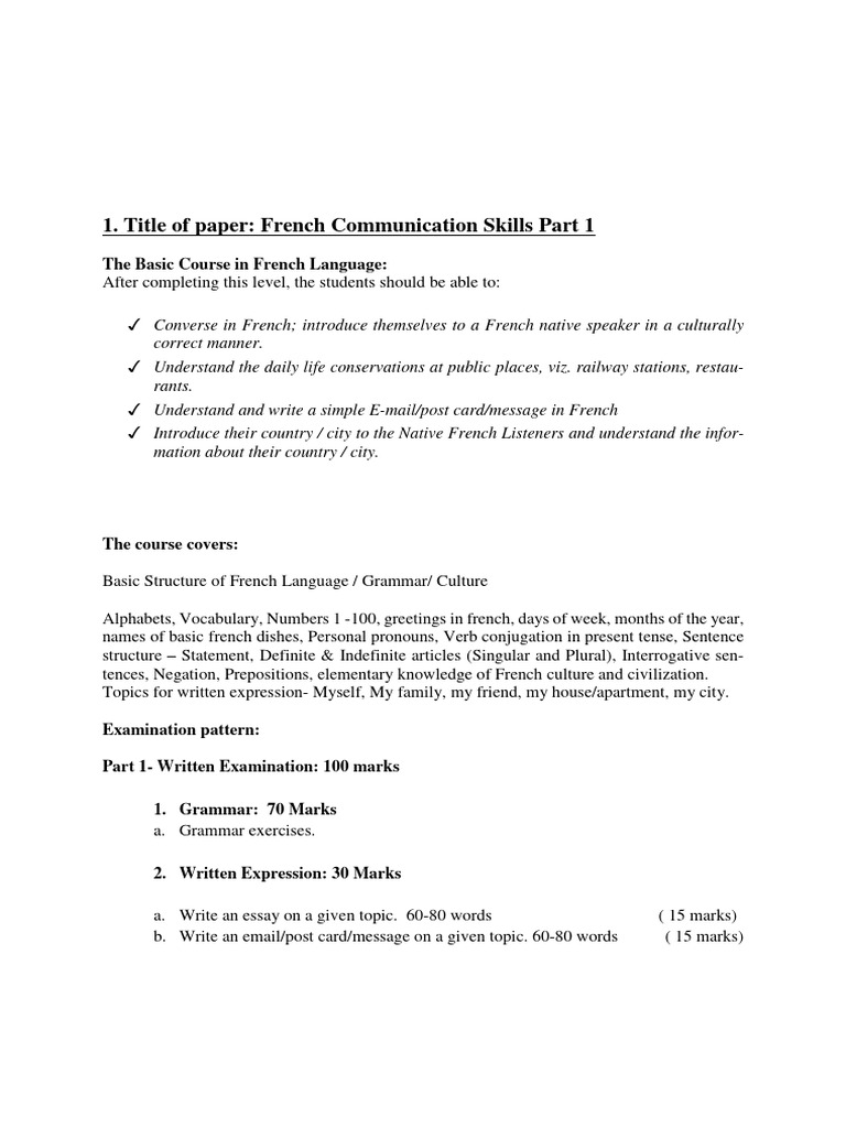 French Communication Skill-I Updated Syllabus | PDF | Language Arts ...