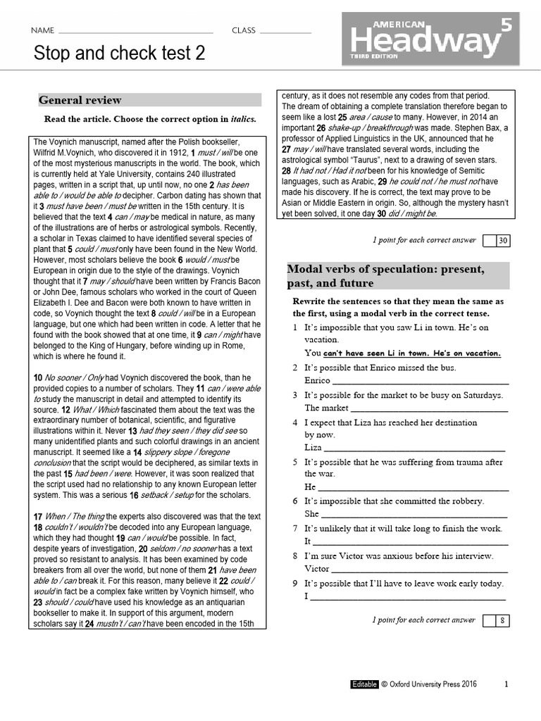 AHW3e - Level 05 - Stop and Check Test 2 | PDF | Linguistics