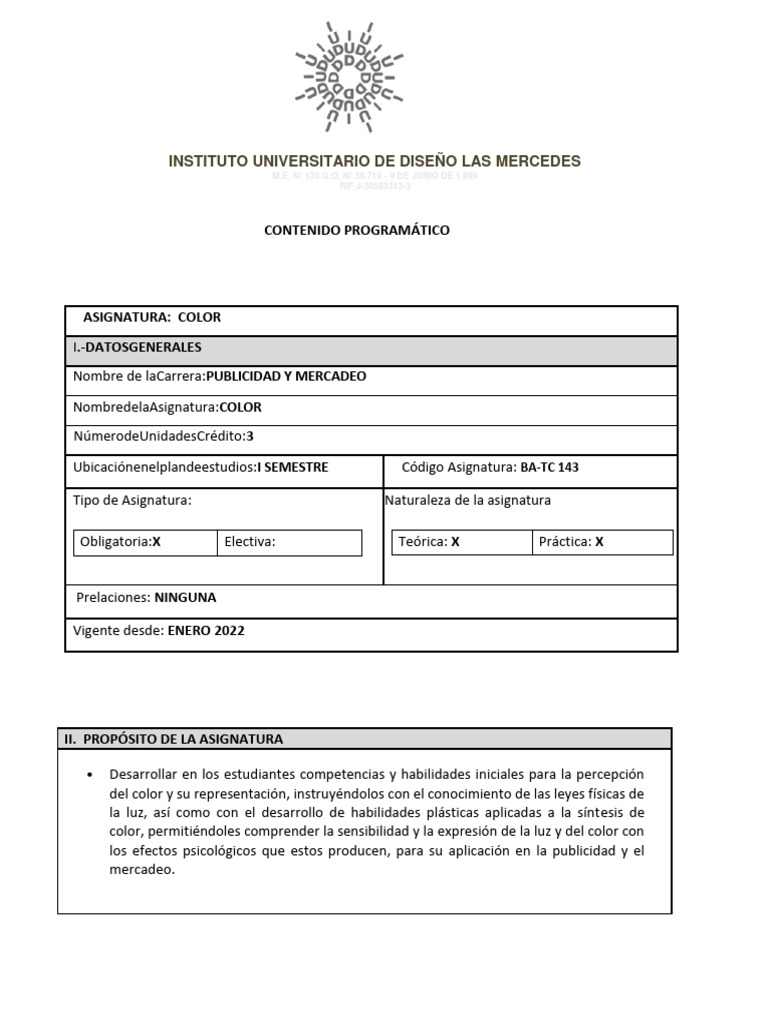 I PM Color Contenidos Programaticos 2022 | PDF | Color | Ligero