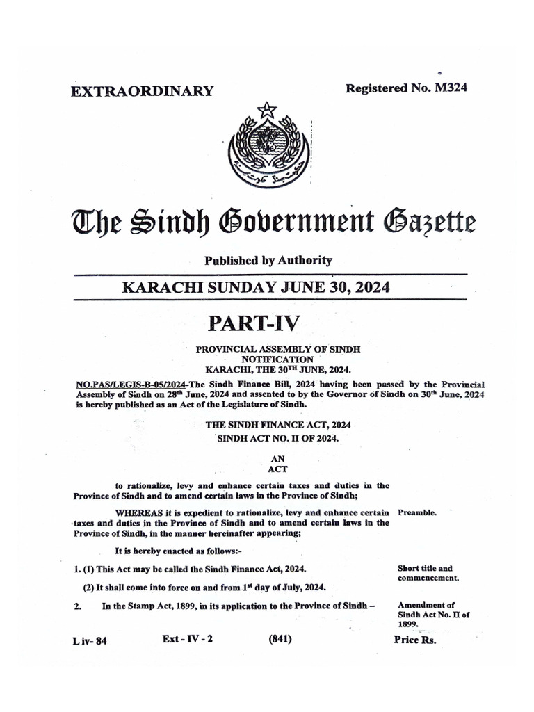 Sindh Finance Act 2024 | PDF