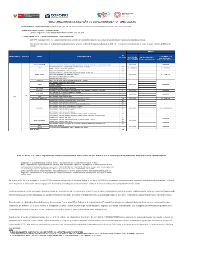 Cronograma de Cofopri Agosto 2024 | PDF | Lima