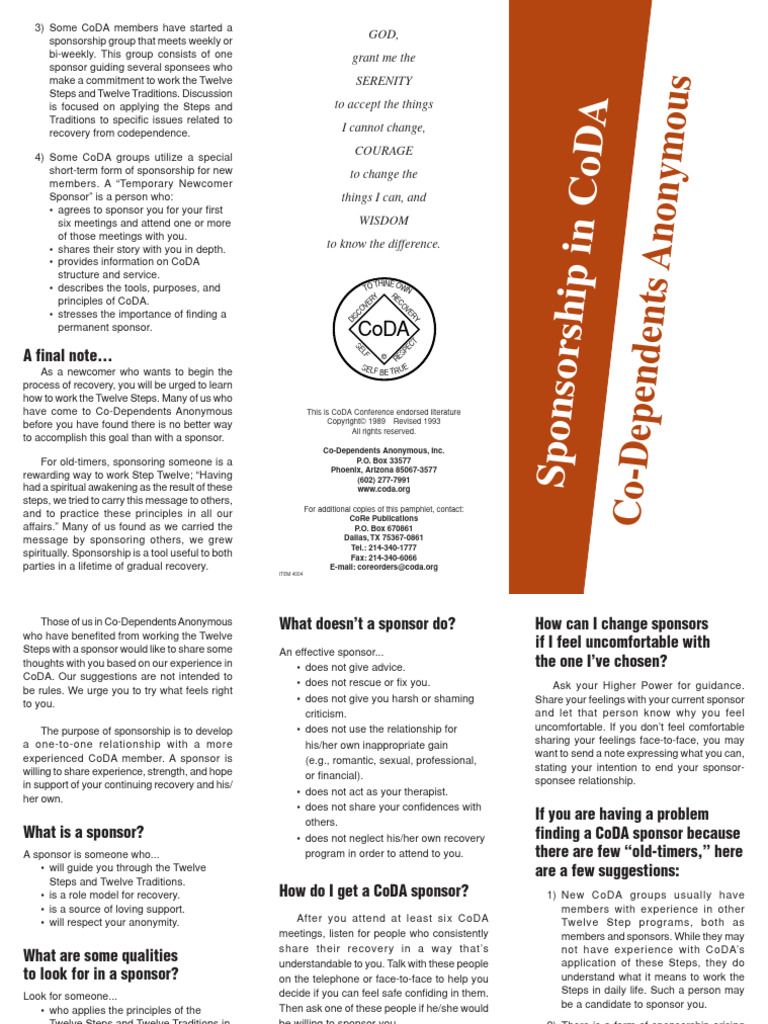 Sponsorship-Brochure (3) | PDF | Twelve Step Program | Psychological ...
