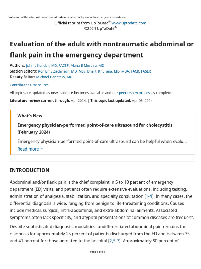 Evaluation of The Adult With Nontraumatic Abdominal or Flank Pain in ...