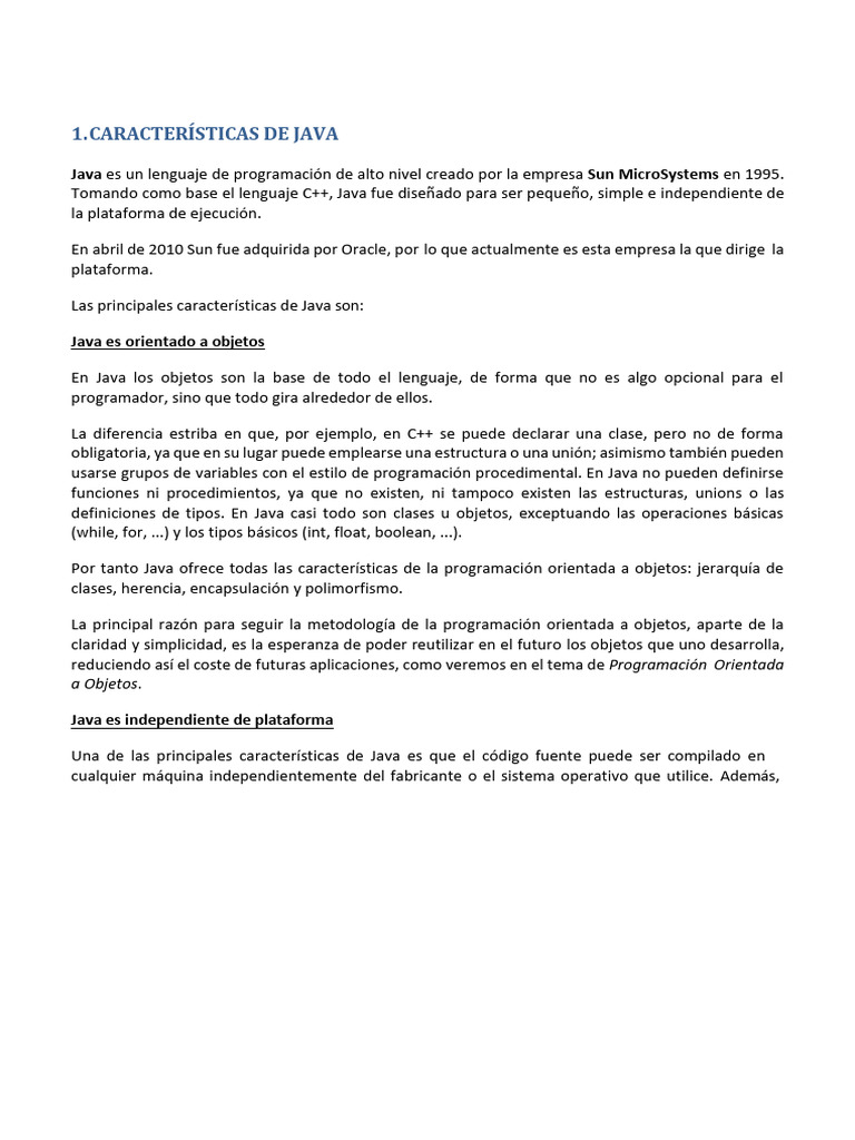 Características de Java | PDF | Java (lenguaje de programación ...