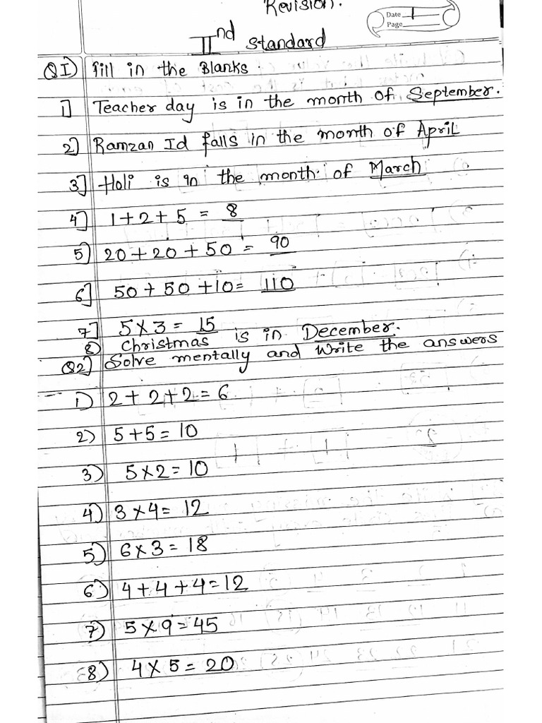 2nd Standard Maths Revision 2semester Examination | PDF