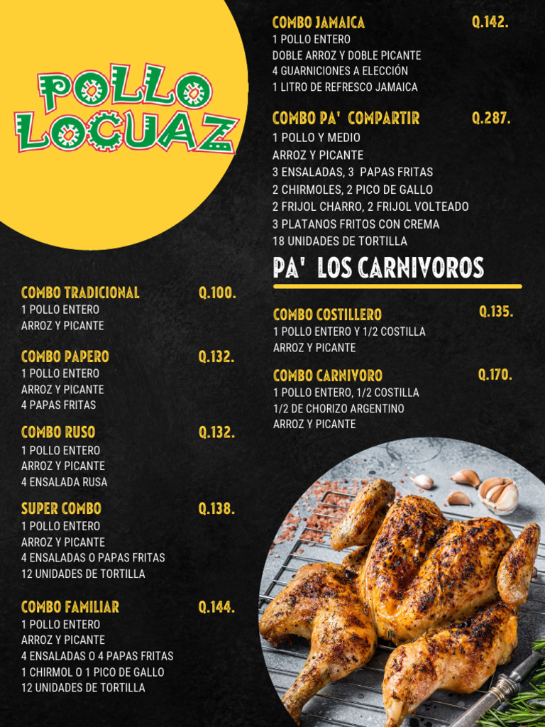 Menú de Combos de Pollo Variados | PDF | Cocina de las Americas ...