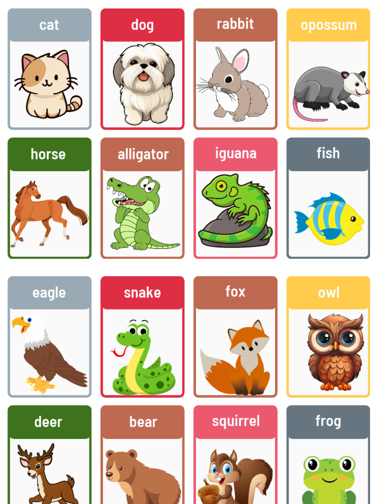 Colorful Fun Animals Flashcards Set | PDF