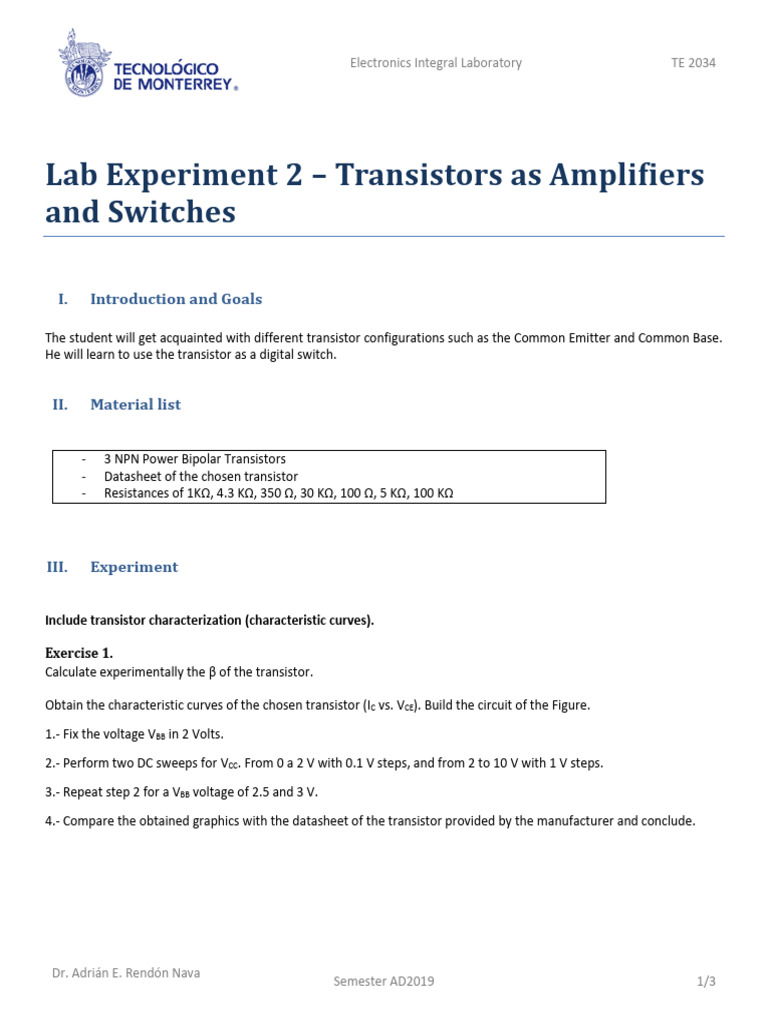 Lab Experiment 2 Transistors | PDF | Transistor | Amplifier
