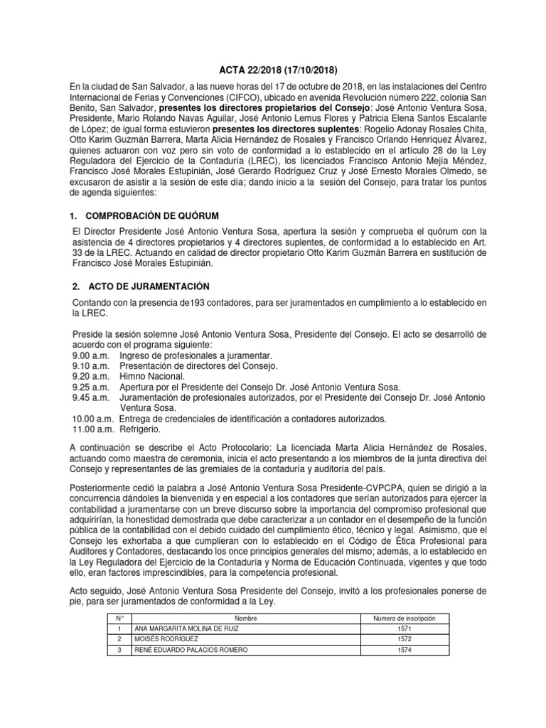 Acta 22 2018 Juramentacion Definitiva | PDF | Auditoría | Contabilidad