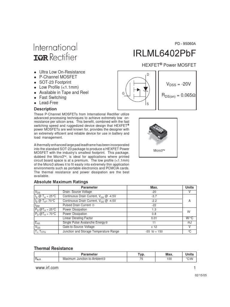 IRLML6402TRPBF | PDF | Electrical Engineering | Electrical Equipment