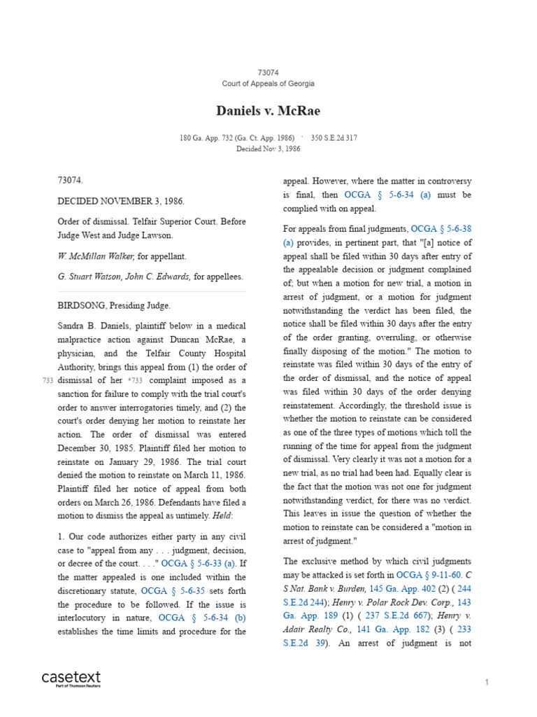 Daniels v. McRae | PDF | Judgment (Law) | Appeal
