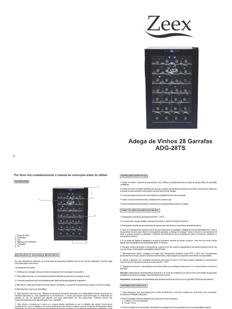 Manual Zeex Adega de Vinhos Adg 28ts | PDF