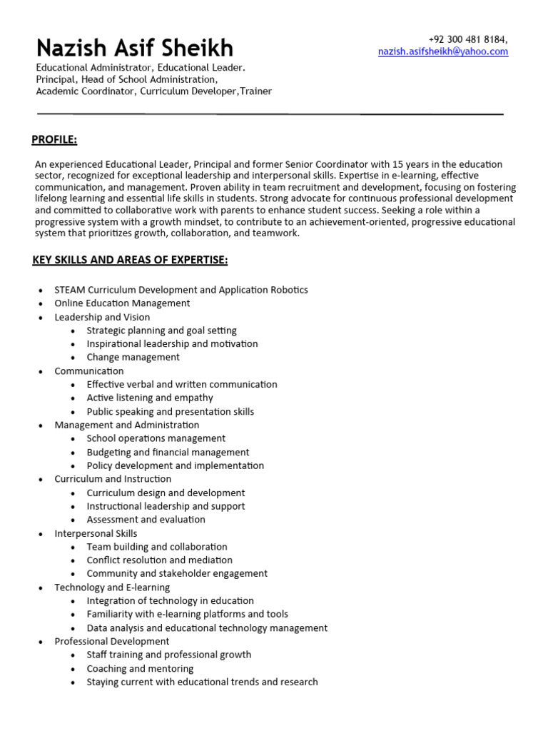 Nazish Asif Sheikh CV | PDF | Educational Technology | Leadership