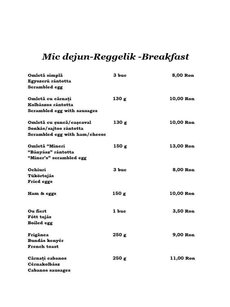 Sebelin Menu: Traditional Romanian Dishes | PDF | Salad | European Cuisine