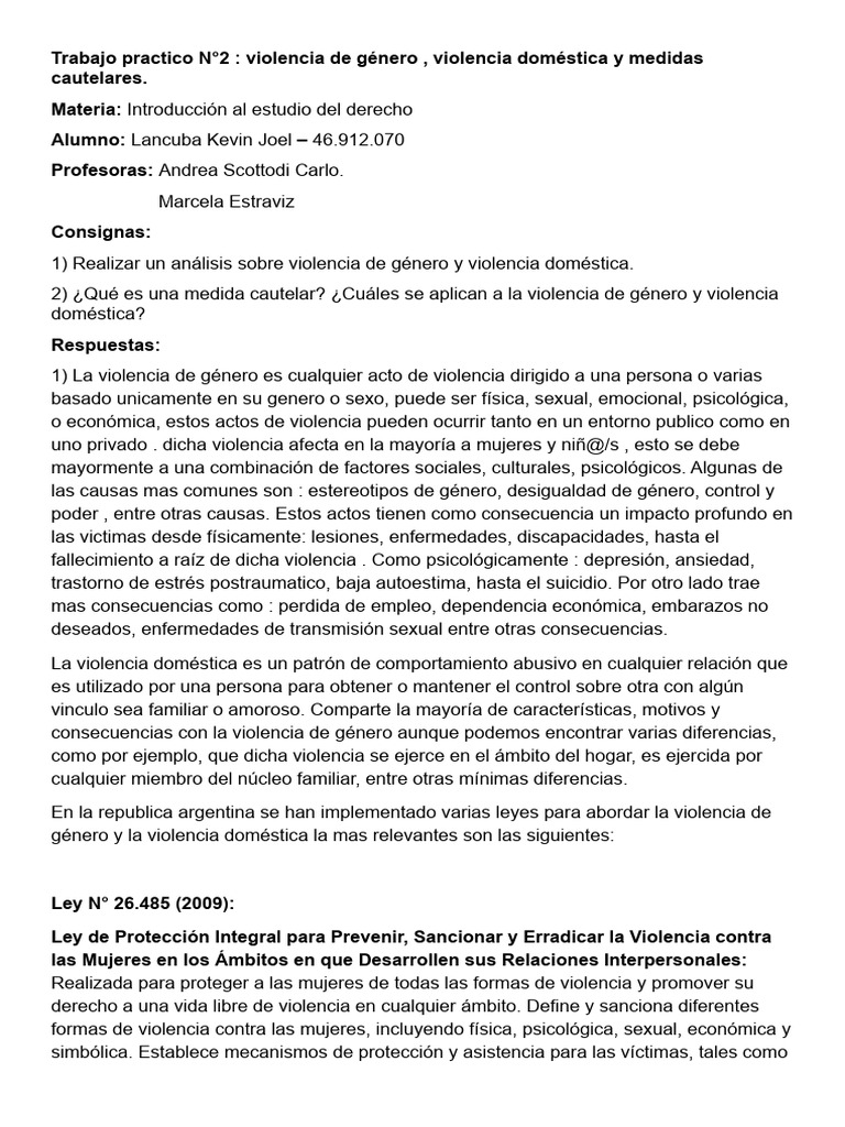 Trabajo Practico Violencia de Genero | PDF | La violencia contra las ...