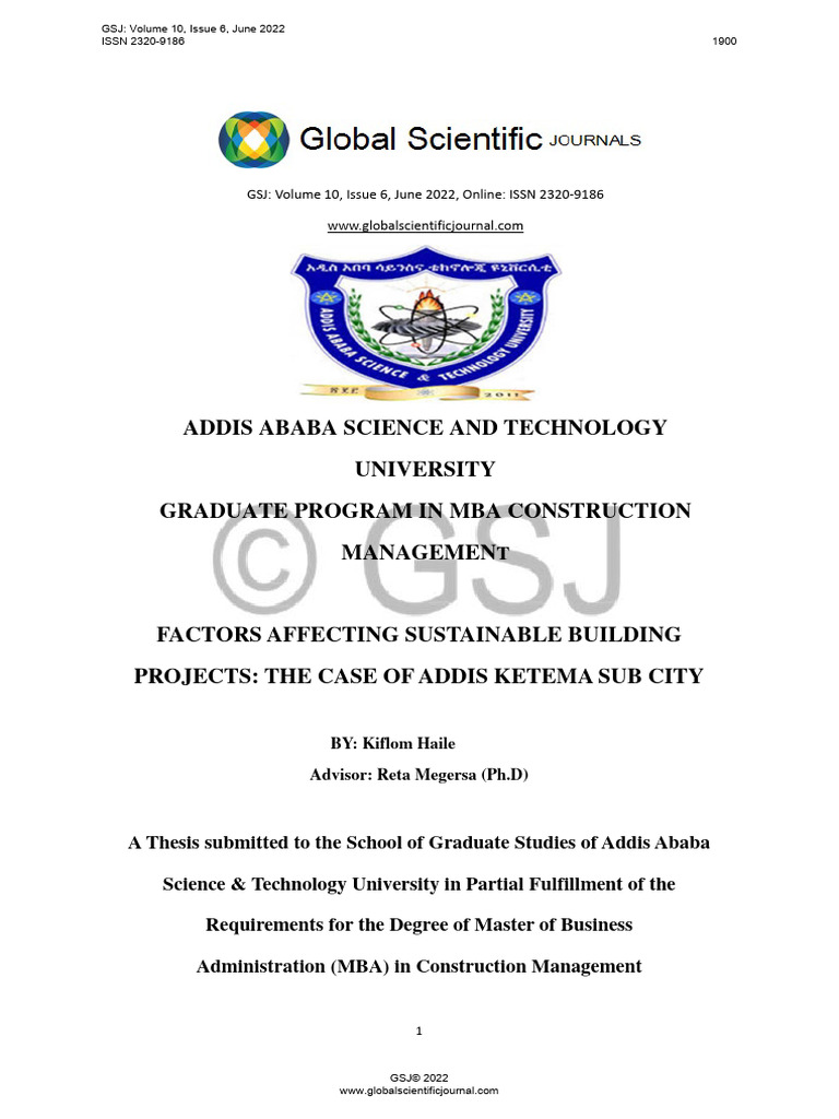 Factors Affecting Sustainable Building Projects The Case of Addis Ketema Sub City | PDF ...