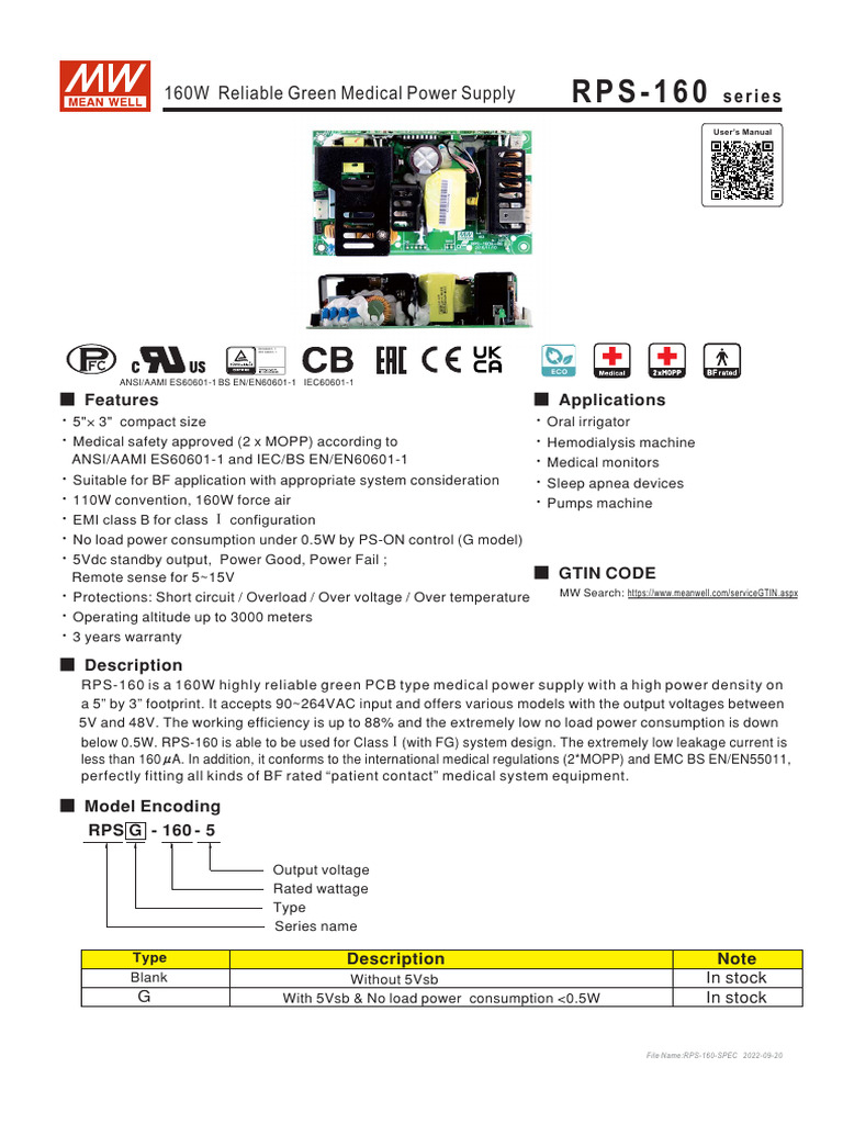 Fuente Switching RPS, RPSG-160-spec | PDF | Power Supply | Rectifier