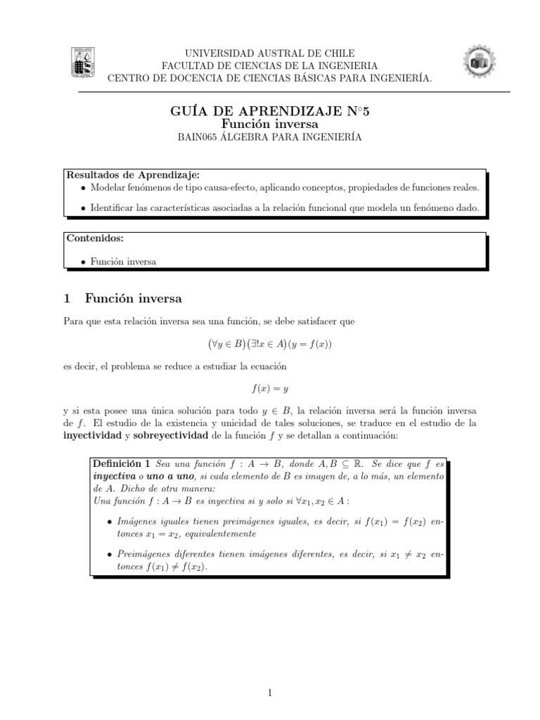 Guia 5 Funcion Inversa | PDF | Función (Matemáticas) | Funciones y mapeos