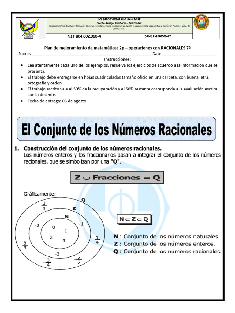 Plan De Mejoramiento Matematicas 7 Pdf