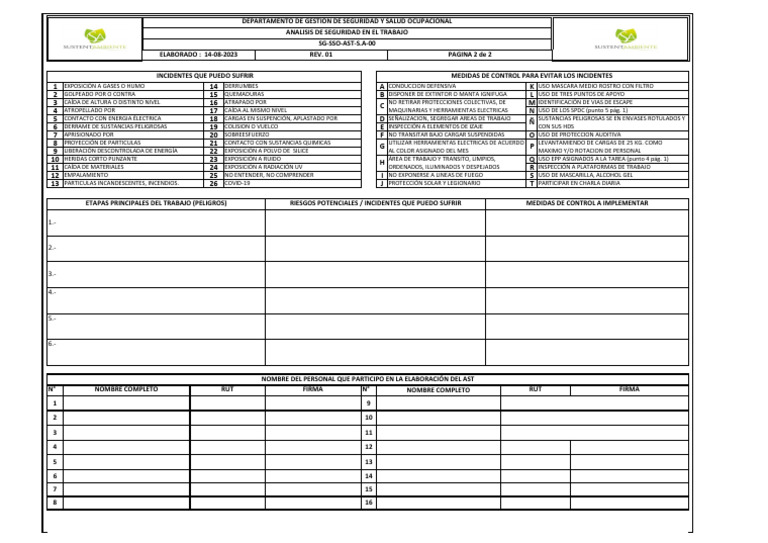 AST - Analisis Seguro de Trabajo PAG 2 | PDF | Seguridad y salud ...