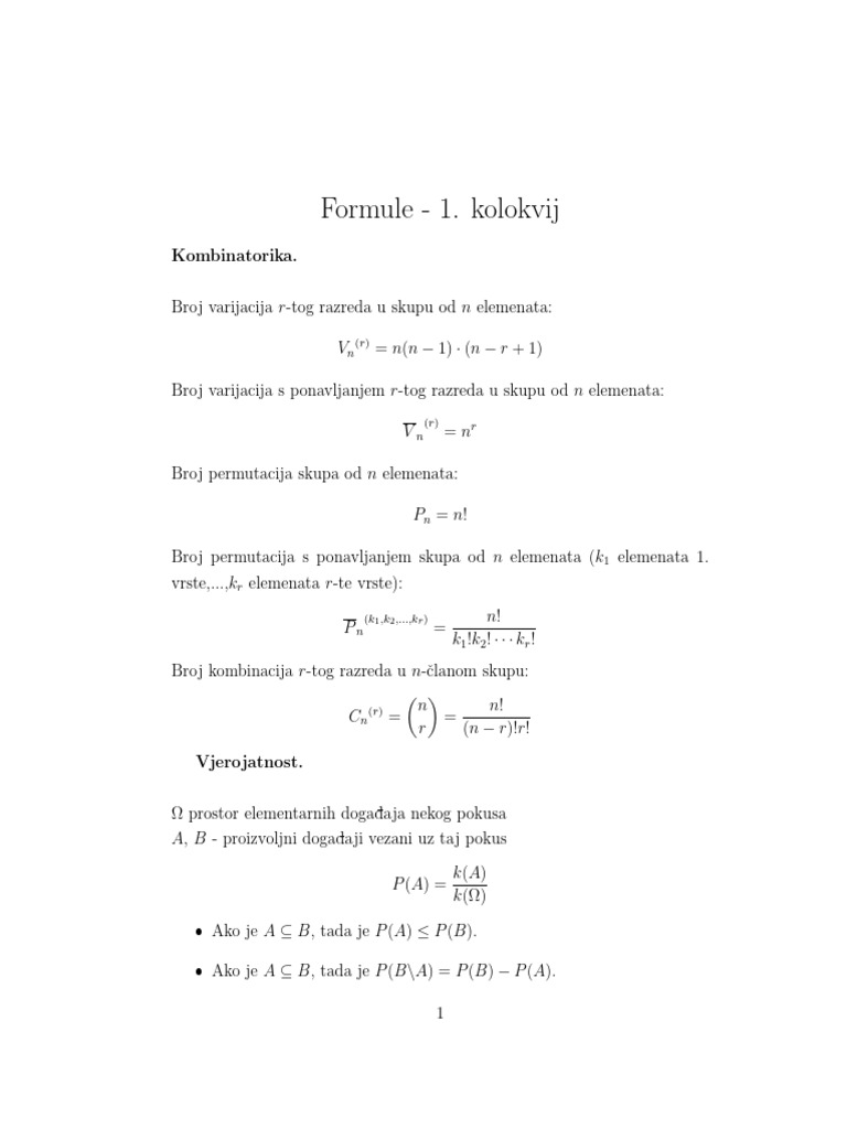 Formule - 1. Kolokvij | PDF