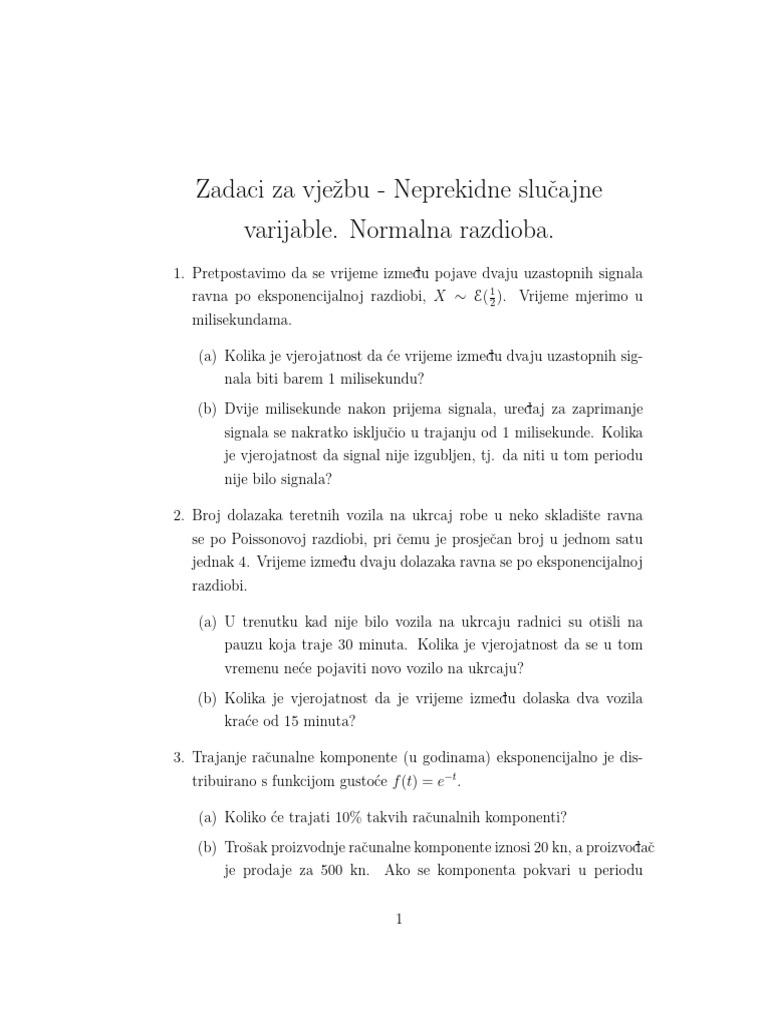 Neprekidne Slučajne Varijable. Normalna Razdioba - Zadaci | PDF