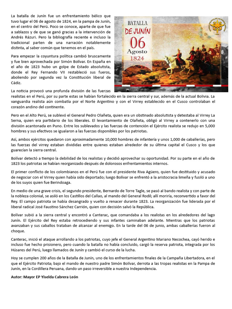 Batalla de Junín: Clave en Independencia | PDF | Militares de españa ...