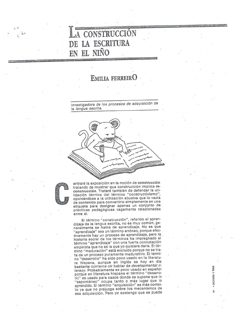 Ferreiro, E. La construcción de la escritura en el niño. Lectura y Vida ...