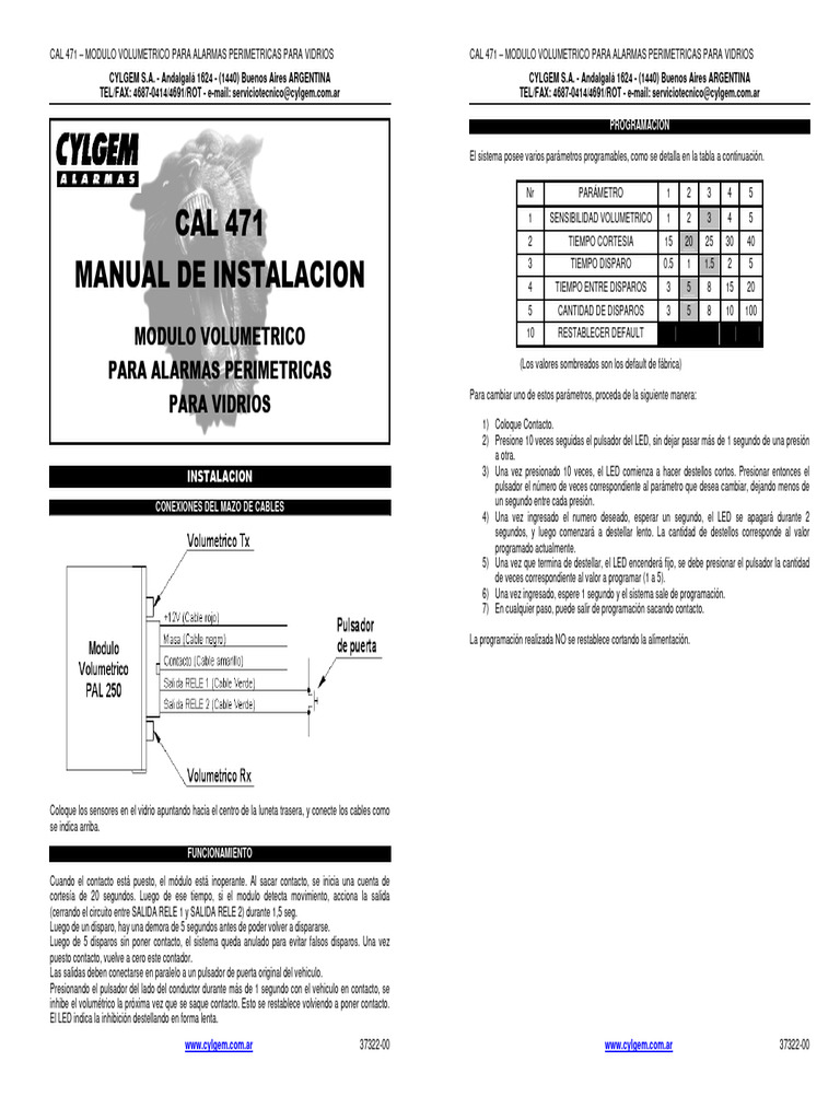 Cylgem MANUAL DE INSTALACION Modulo Volumetrico para Alarmas ...