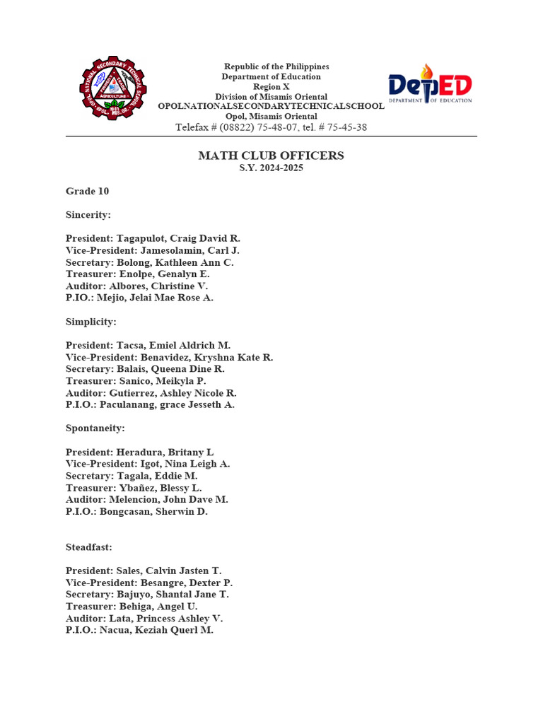 Math Club Officers Salaan | PDF