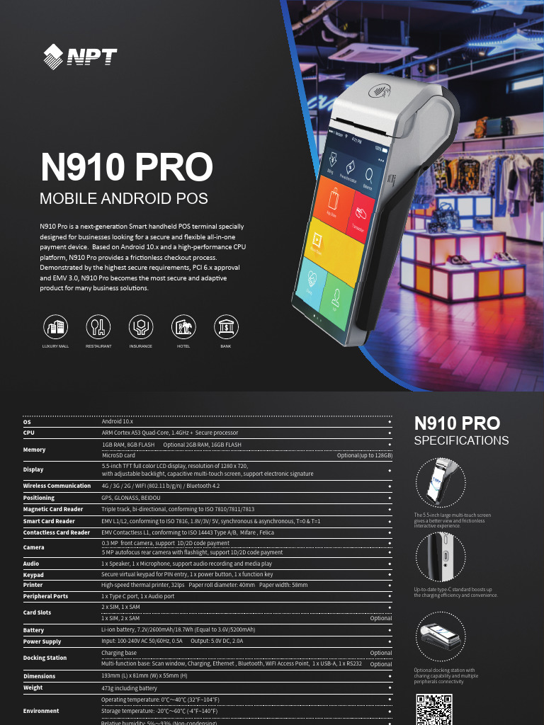 NEWLAND DATASHEET N910 Pro | PDF | Emv | Point Of Sale