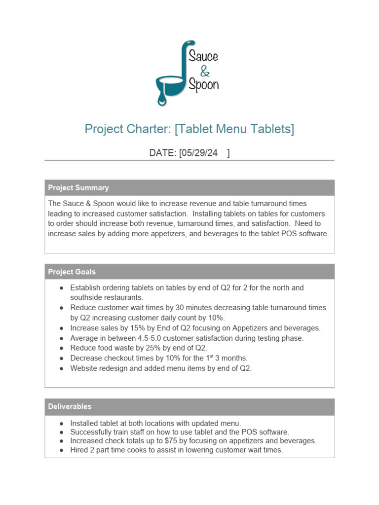 Template - Project Charter Done | PDF | Point Of Sale | Menu