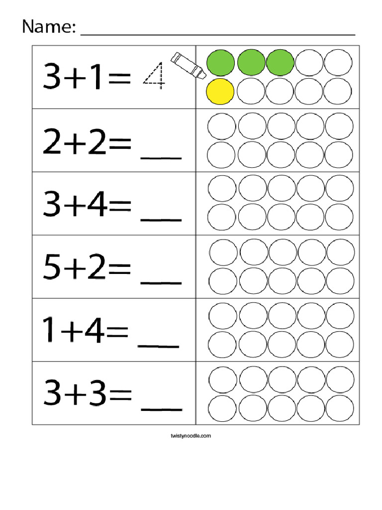 Color and Add Math Worksheet - Twisty Noodle | PDF