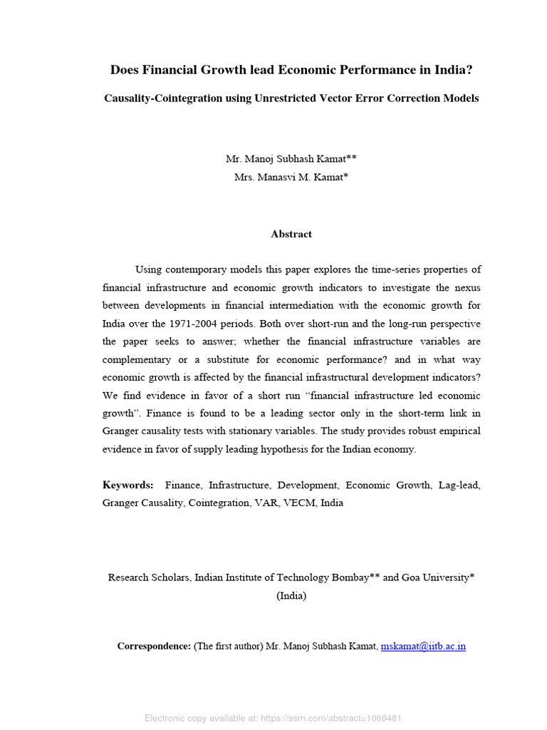 Does Financial Growth Lead Economic Performance in India | PDF | Money ...