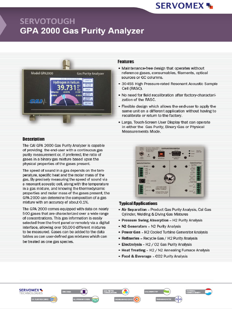 Servotough GPA 2000 Gas Purity Analyzer | PDF