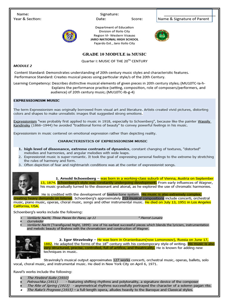 Module2 Las Mapeh 10 Q1music Notes 2 | PDF | Expressionism | Musicology