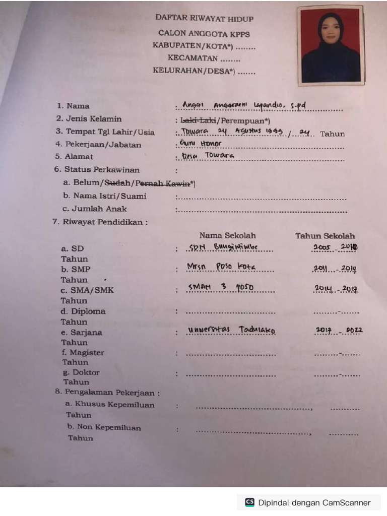 Daftar Riwayat Anggi | PDF