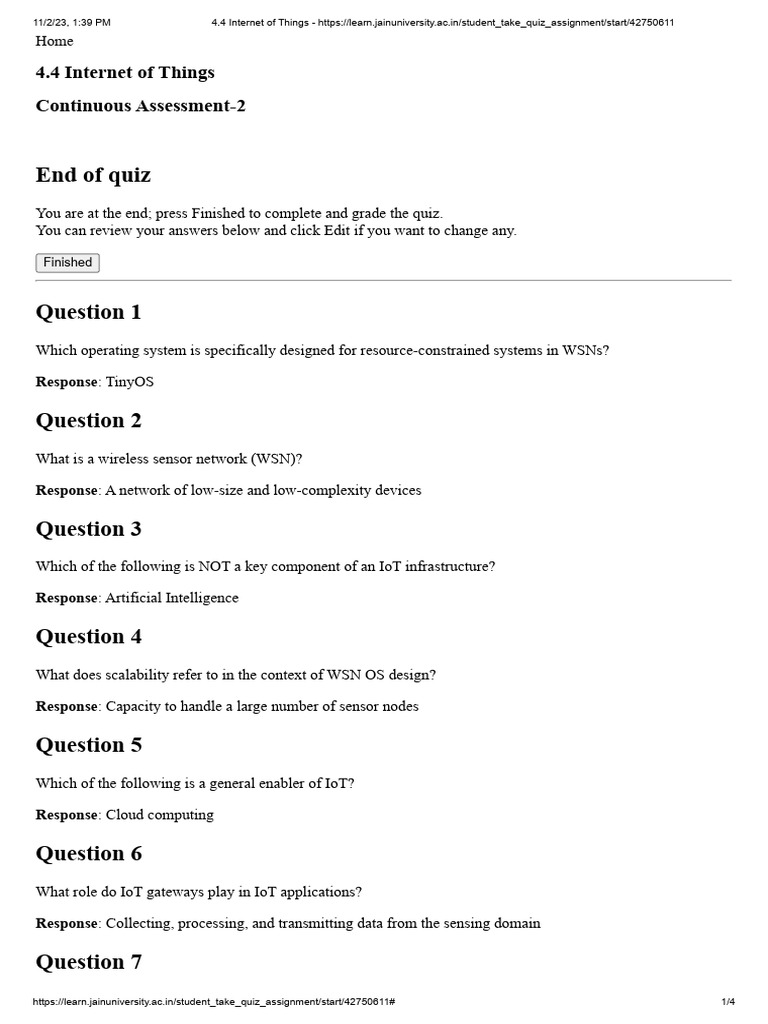 4.4 Internet of Things (CA-2) | PDF | Internet Of Things | Wireless Sensor Network