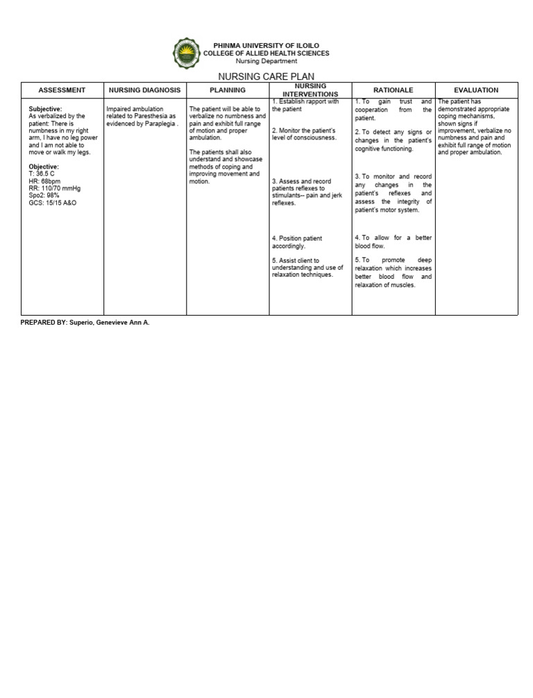 NCP Format - FON RLE | PDF | Paresthesia | Pain