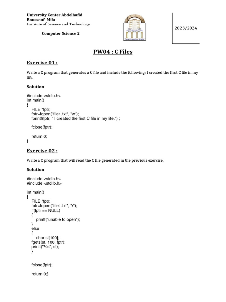 C Programming Exercises | PDF