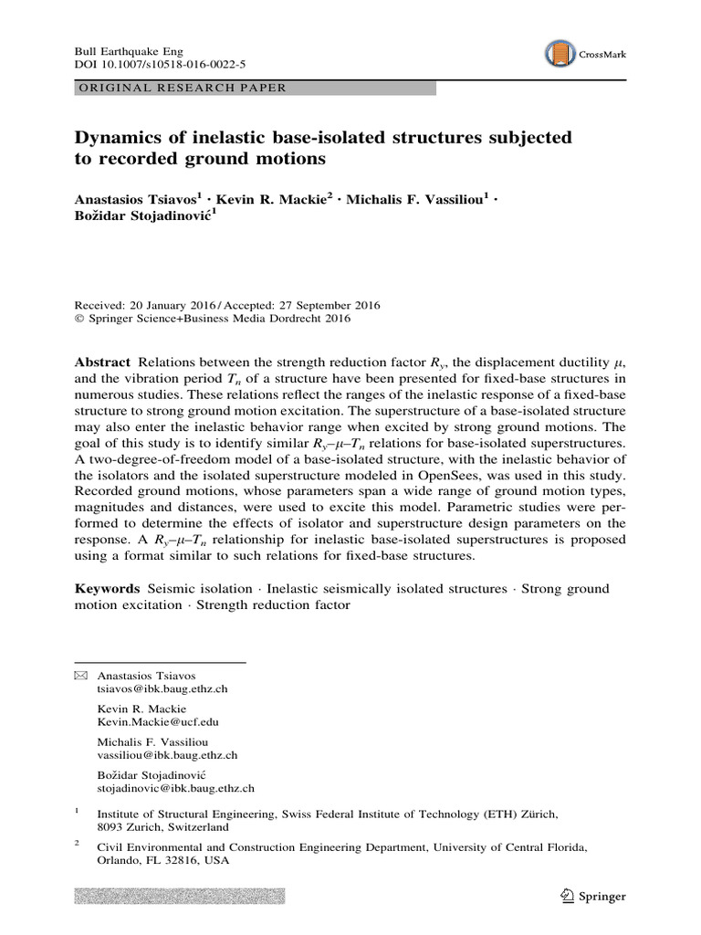 1 Dynamics of Inelastic Base-Isolated Structures Subjected | PDF ...