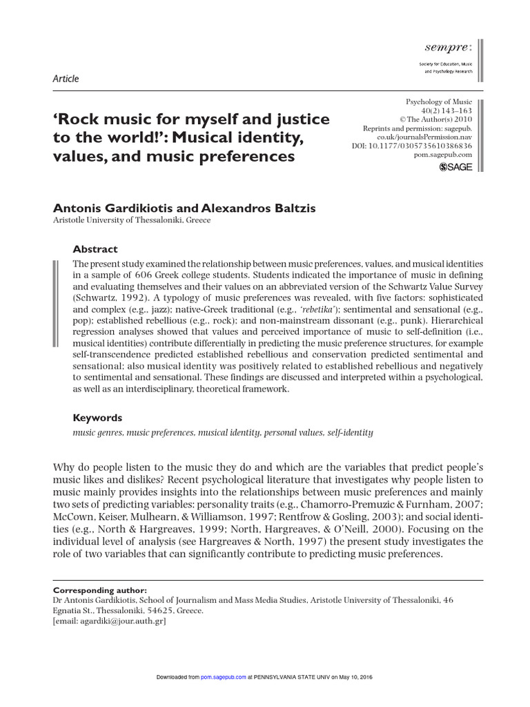 Rock Music For Myself and Justice To The World!': Musical Identity ...