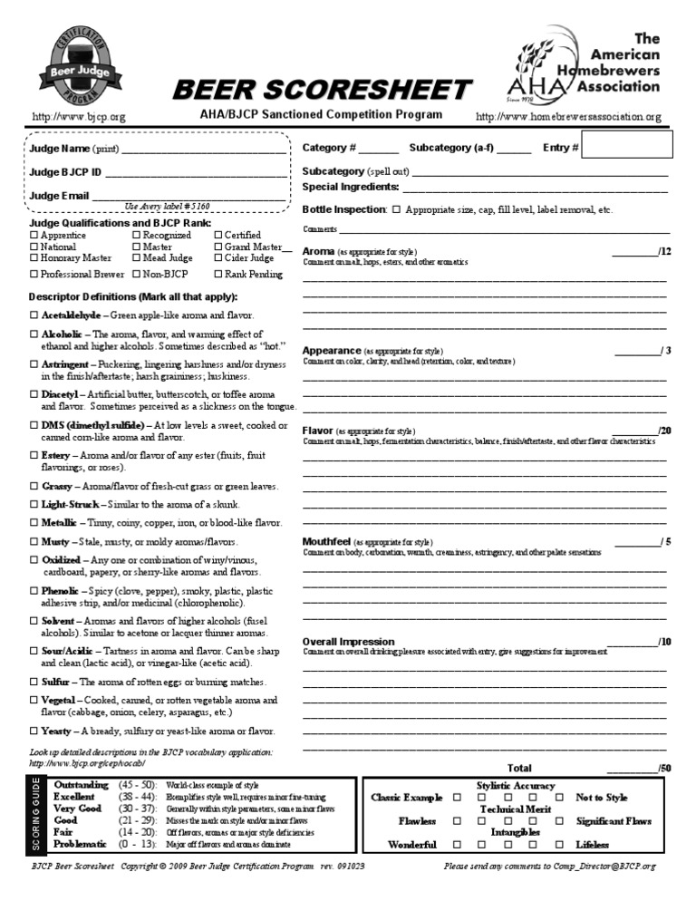 SCP Beer Score Sheet | PDF | Flavor | Brewing