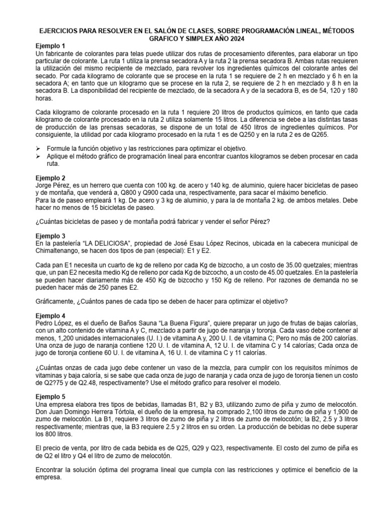 Ejercicios para Resolver en El Salon de Clases Sobre Programacion ... Ejercicios para Resolver en El Salon de Clases Sobre Programacion ...