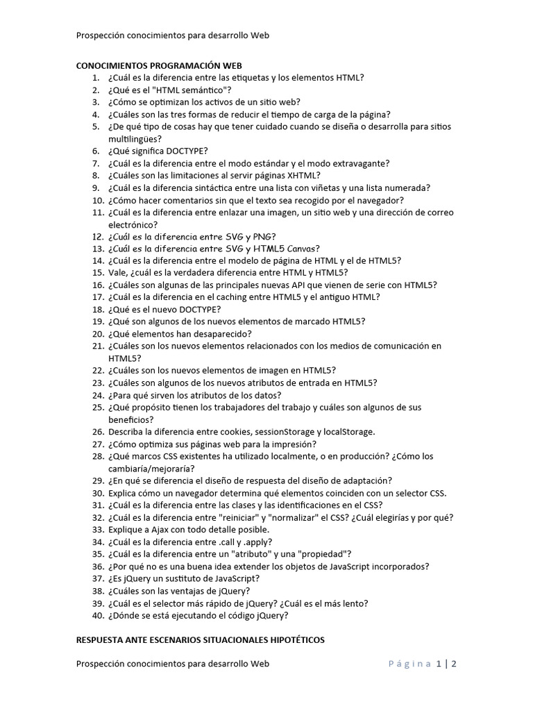 Cuestionario para DESARROLLADOR WEB | PDF | HTML5 | HTML