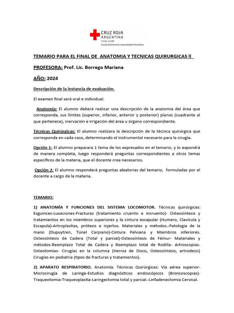 Temario Para El Final de Anatomia y Tecnicas Quirurgicas Ll (1) | PDF | Cirugía | Especialidades ...