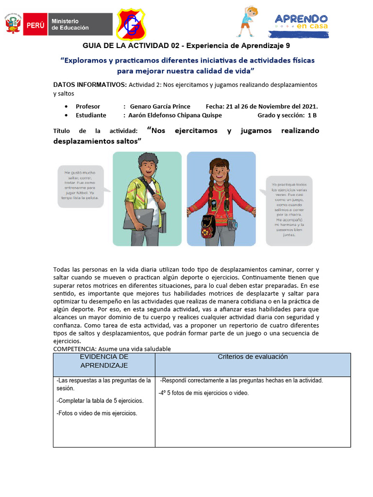 1B Aarón Guía 02 de La Experiencia 9 1ro y 2do Grado Educación Física | PDF