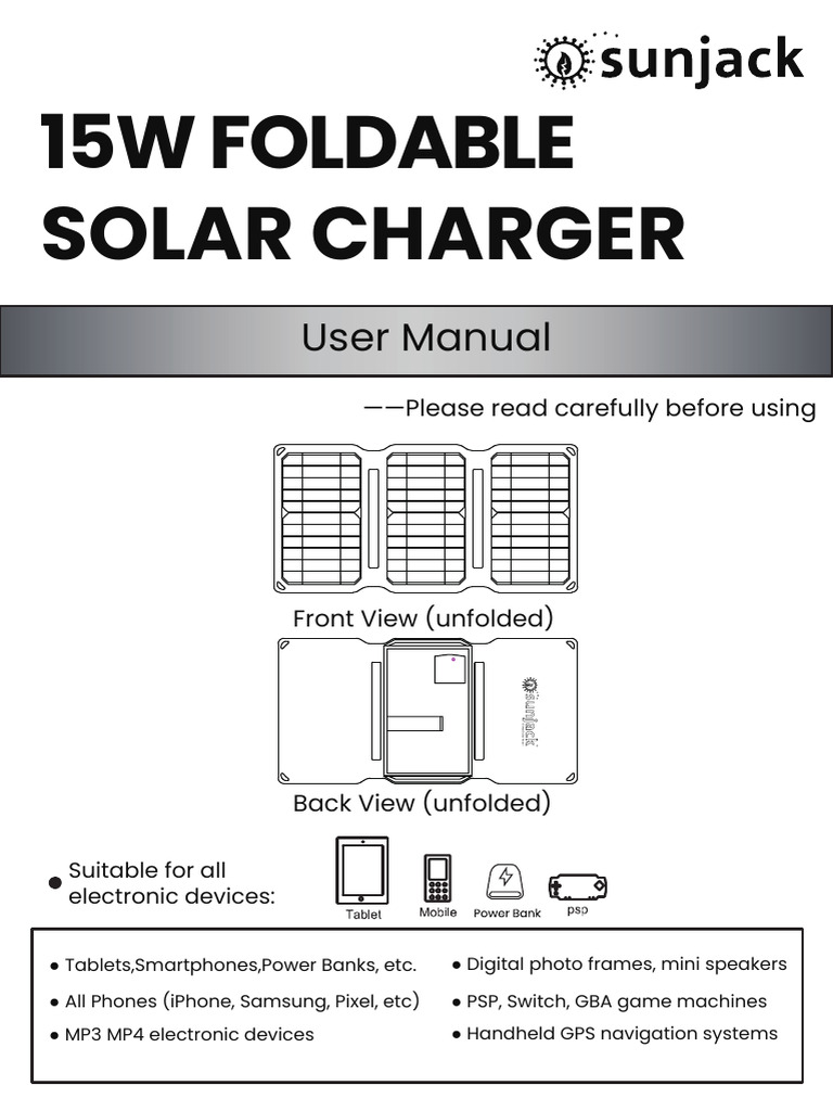 15W Foldable Solar Charger: User Manual | PDF | Solar Panel | Photovoltaics