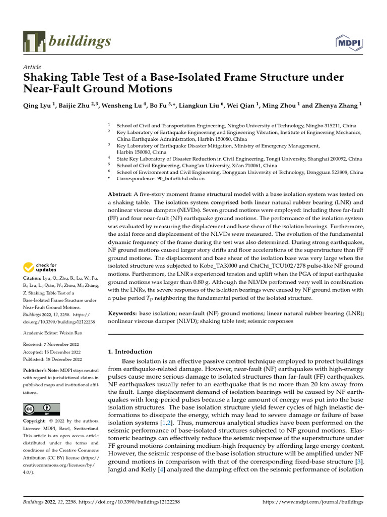 Shaking Table Test of A Base-Isolated Frame Structure Under Near-Fault ...